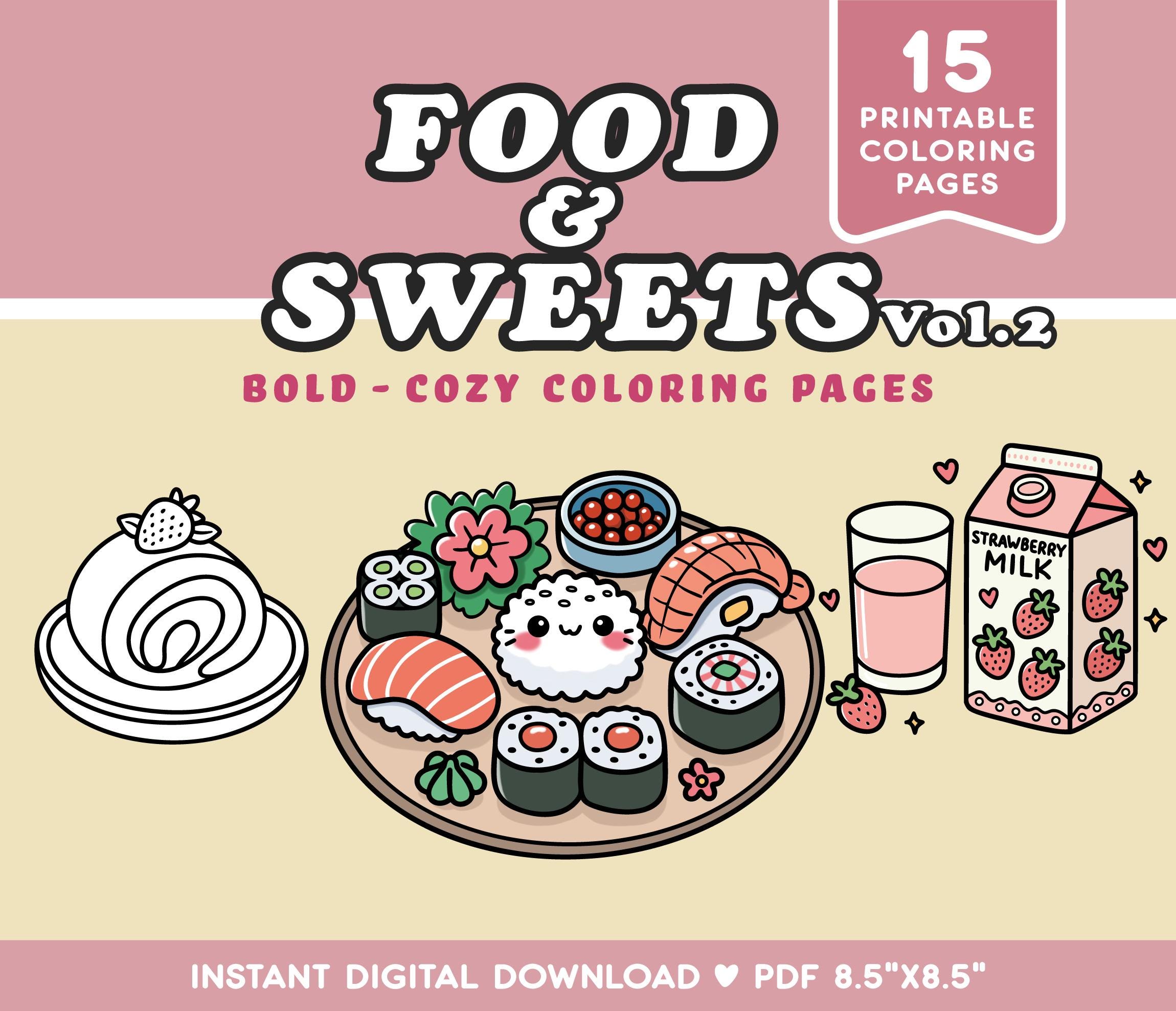 Printable Food & Sweets Coloring Pages (vol.2) | 15 Cozy Coloring Pages ...