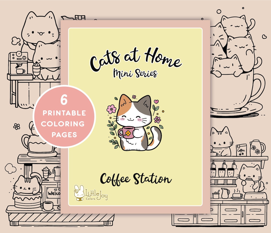 Printable Kawaii Cats in the Coffee Station Coloring Pages | 6 Cute ...