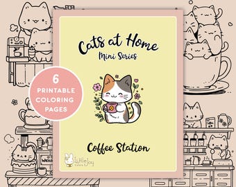 Printable Kawaii Cats in the Coffee Station Coloring Pages | 6 Cute ...