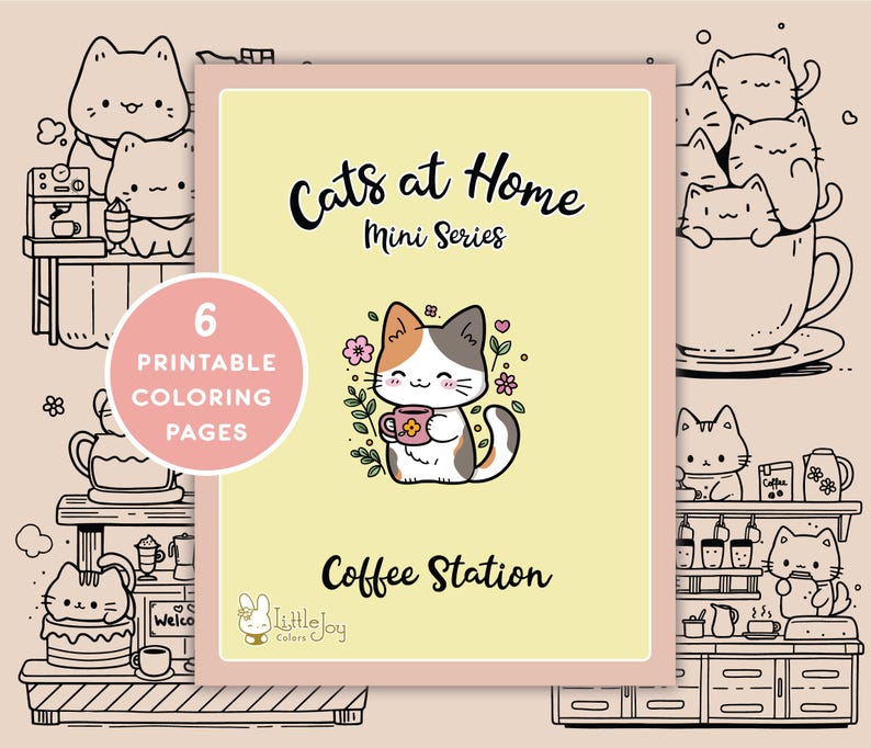 Printable Kawaii Cats in the Coffee Station Coloring Pages | 6 Cute ...