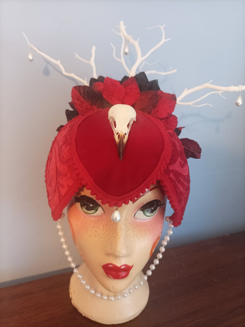 Crow Tudor Headdress Steampunk Hat Velvet Gothic Headwear Alternative ...