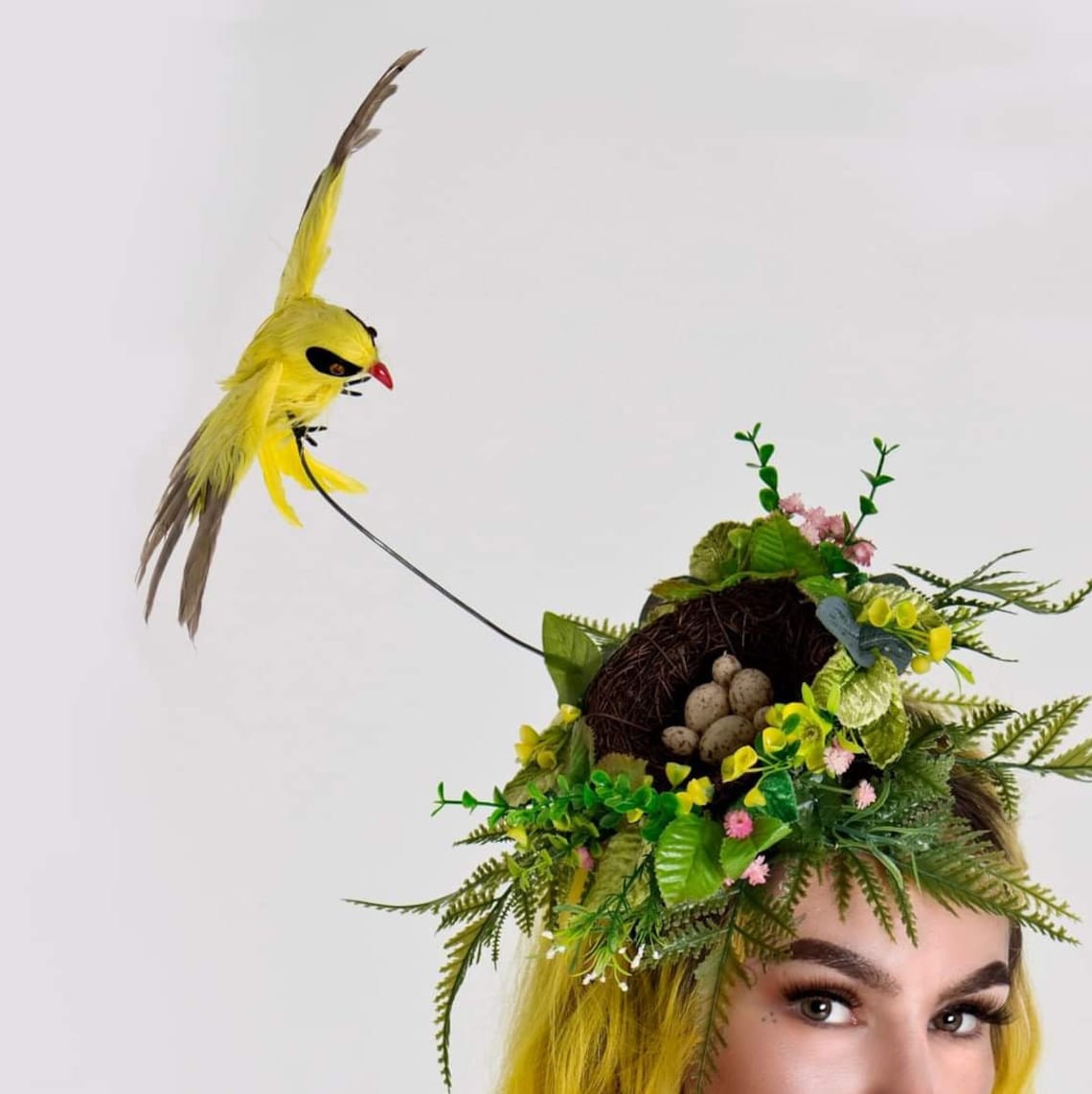Yellow Bird in Flight Headdress Quirky Fascinator Hat Drag Queen ...