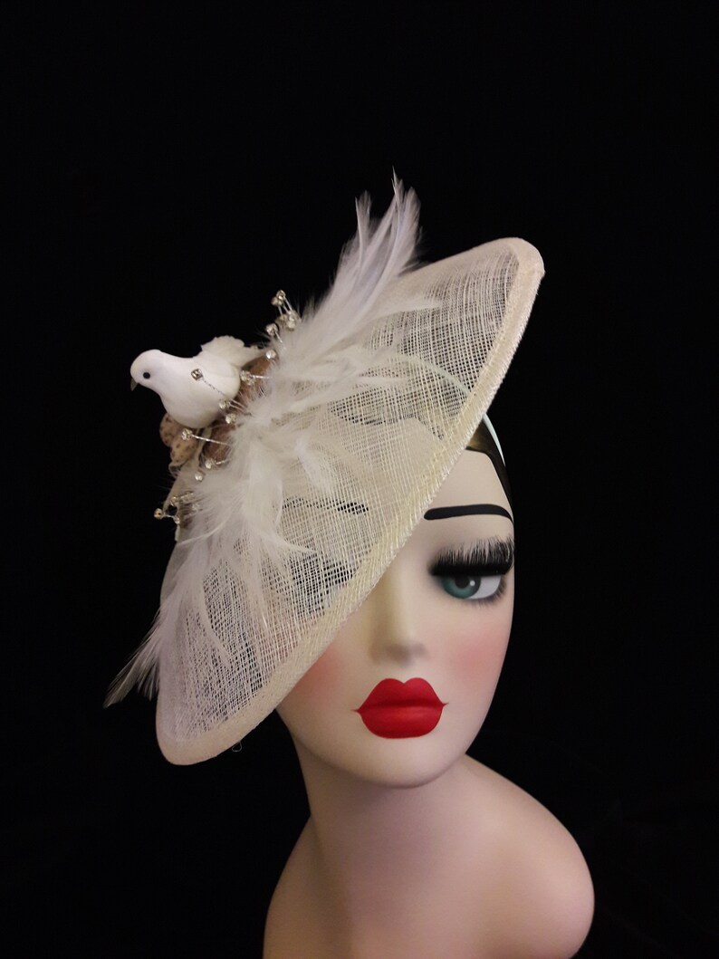 Large White Bird Feathered Fascinator White and Gold Bird Hat - Etsy UK
