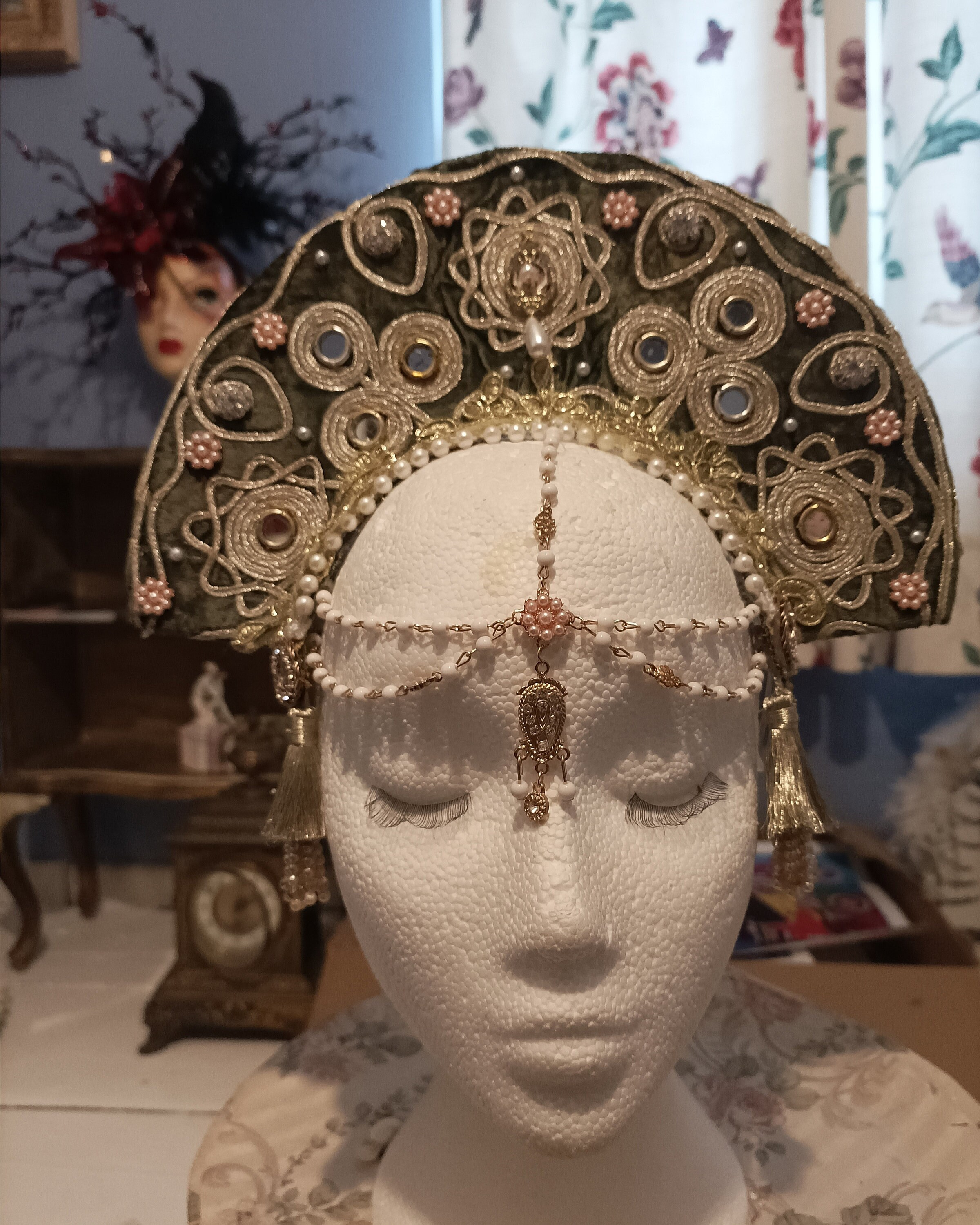 Green and Gold Headdress Art Deco Erte 1930s Headpiece Goddess Halo ...