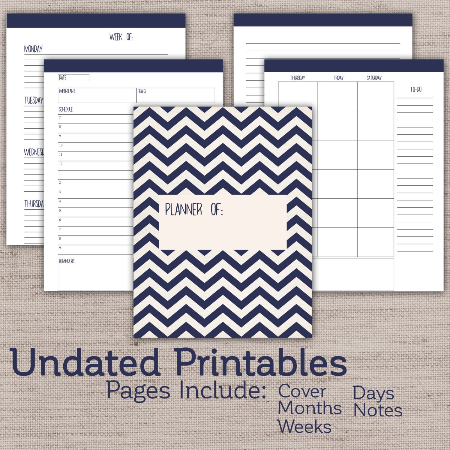 Undated Printable Planner Navy Blue Large 8.5 X 11 PDF - Etsy