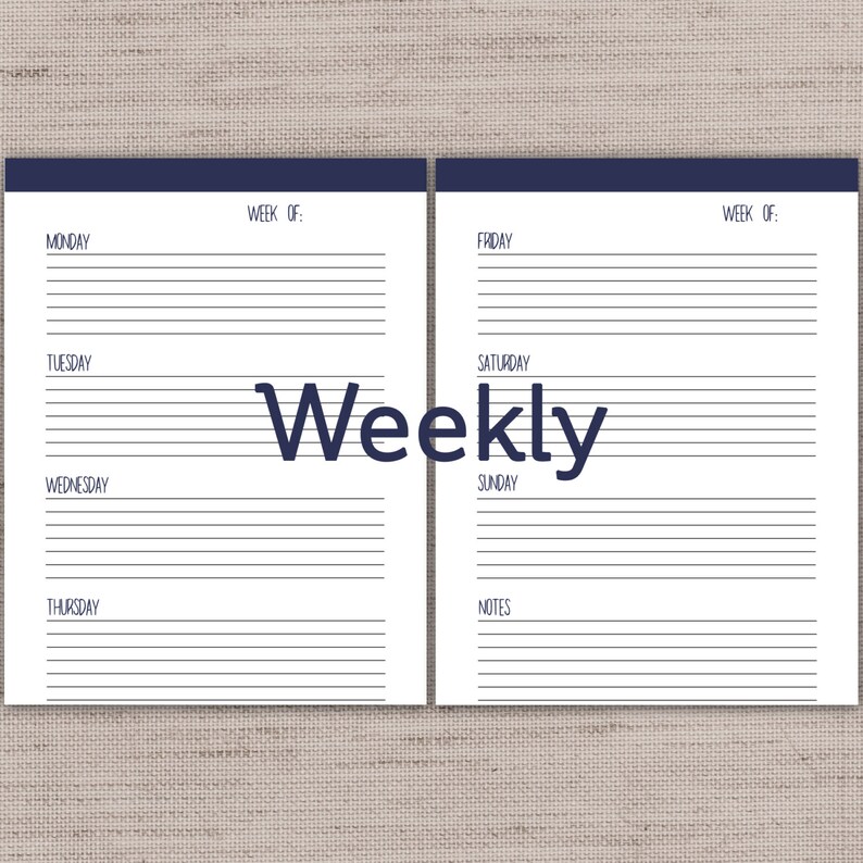 Undated Printable Planner - Navy Blue - Large 8.5 X 11 PDF - Etsy