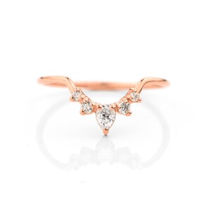 Pear Cut Contour Band, 14K Gold Wedding Band, Solid Gold Ring, Contour ...