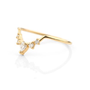 Pear Cut Contour Band, 14K Gold Wedding Band, Solid Gold Ring, Contour ...