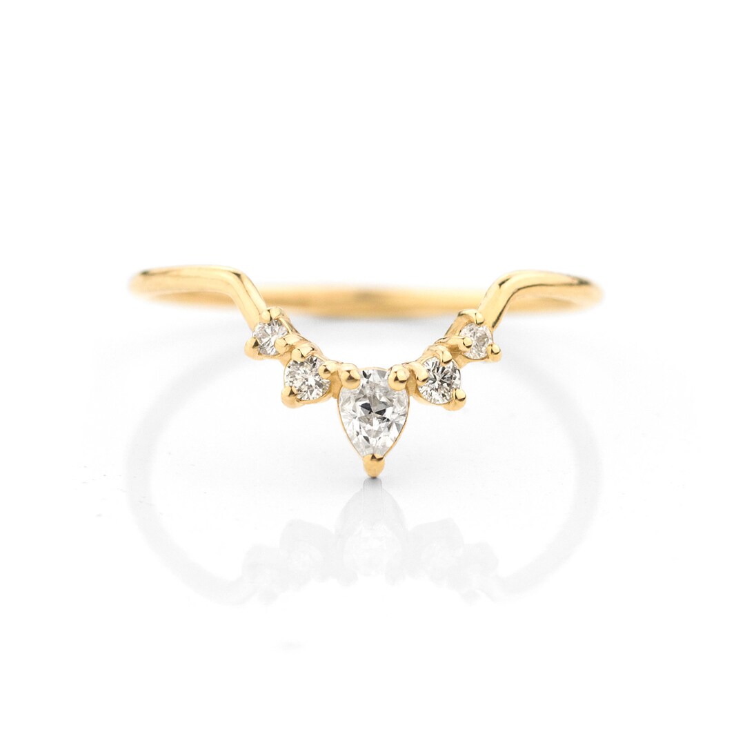 Pear Cut Contour Band, 14K Gold Wedding Band, Solid Gold Ring, Contour ...
