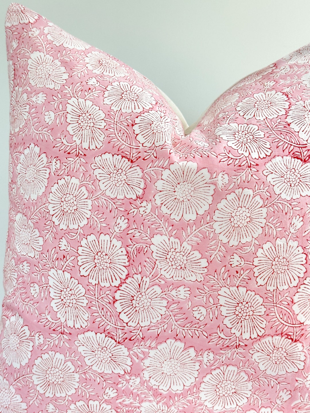 Pink Indian Block Print Pillow Coven , Cotton Voile , Hand Mede - Etsy
