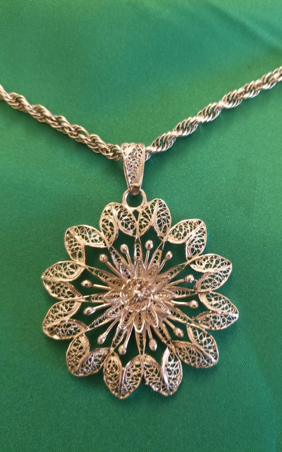 Vintage Sterling Van Lou Filigree Butterfly Necklace - Gem