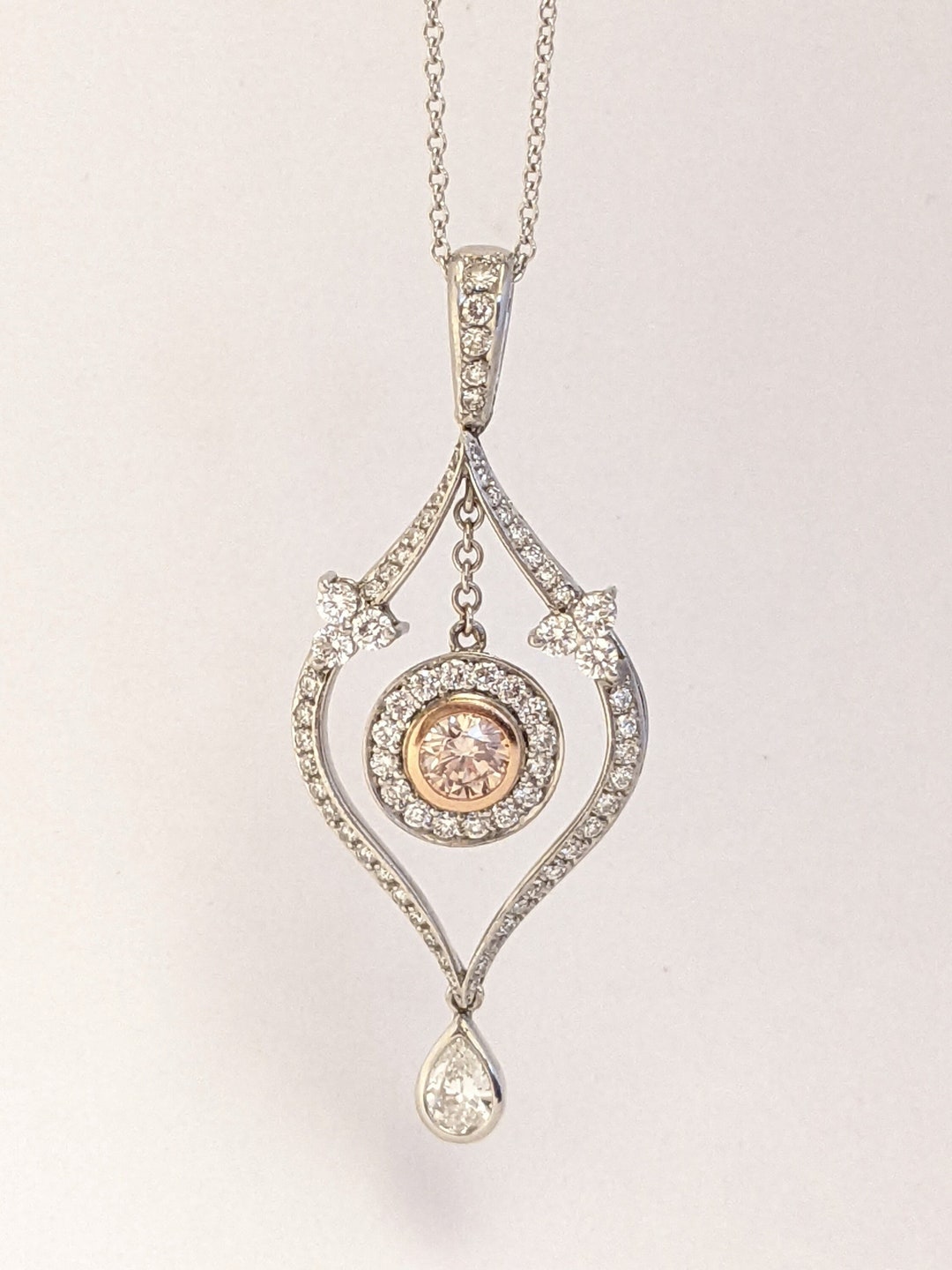 Bridget Durnell Handmade Platinum W/ Pink Gold Colored & White Diamond ...