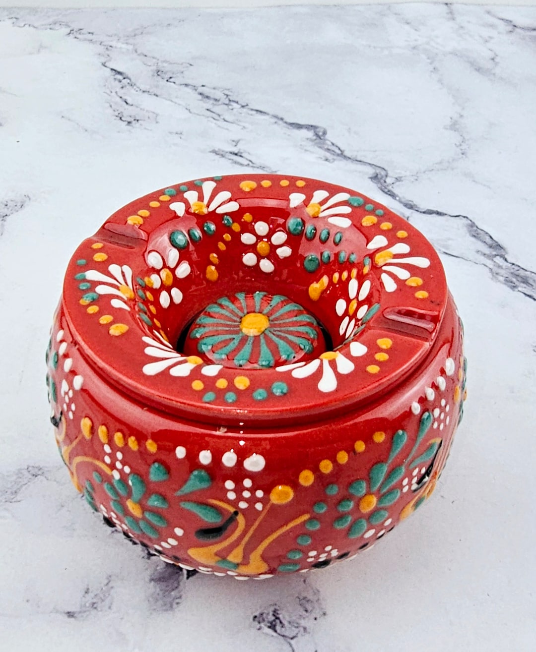 Handmade Ceramic Ashtray With Lid - Hand Painted Turkish Pottery ...