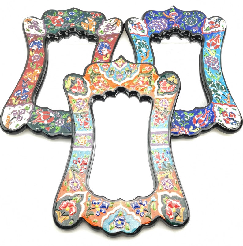Ceramic Framed Mirror - Traditional Ornate Hand Painted Turkish Pottery ...