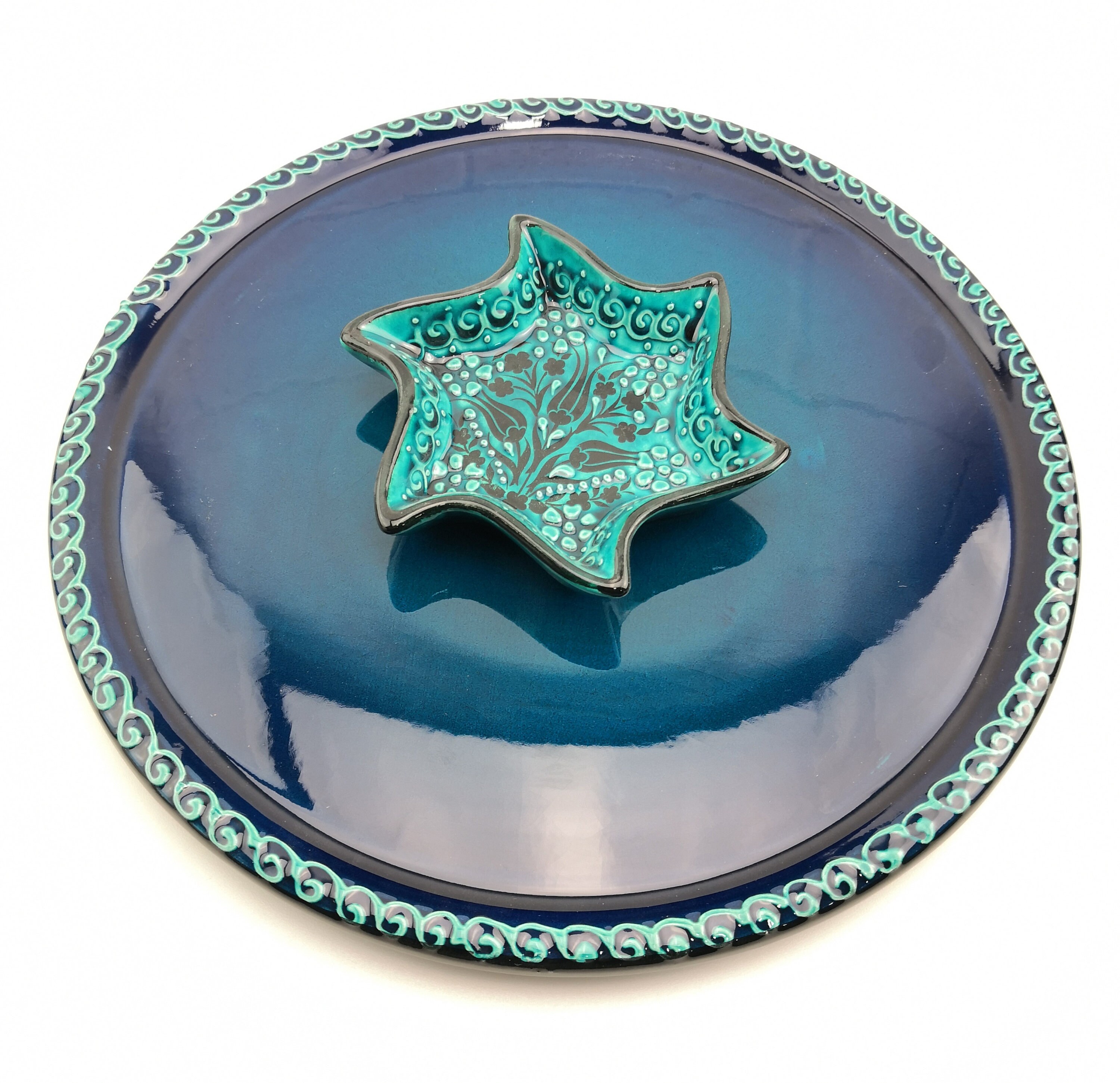 Ceramic Hand Painted Dipping Set (green) - Handmade Traditional Turkish ...