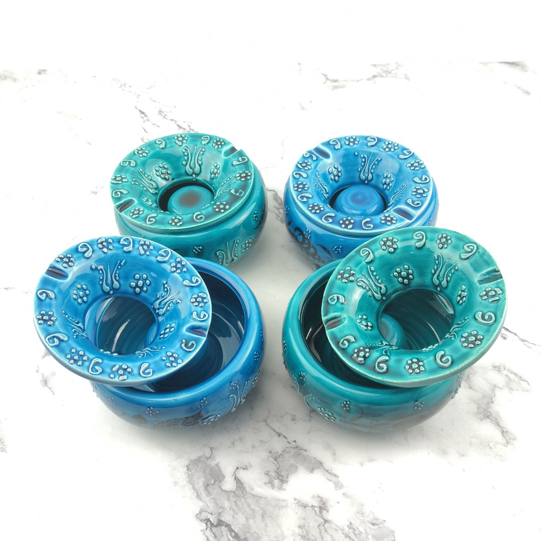 Handmade Ceramic Ashtray With Lid - Hand Painted Turkish Pottery ...