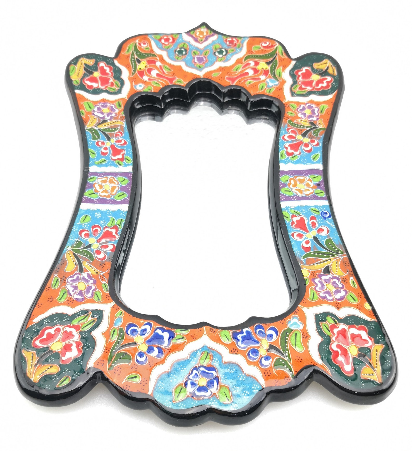 Ceramic Framed Mirror - Traditional Ornate Hand Painted Turkish Pottery ...