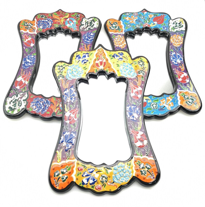 Ceramic Framed Mirror - Traditional Ornate Hand Painted Turkish Pottery ...