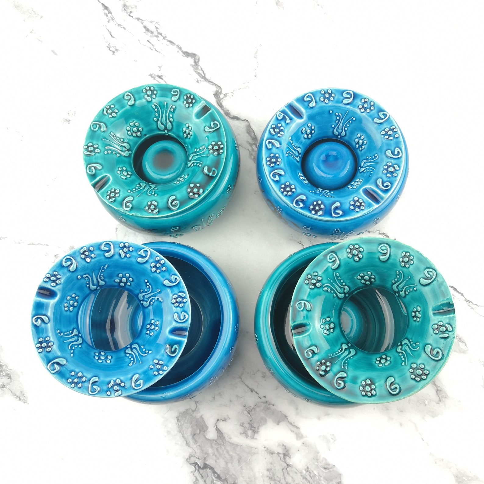 Handmade Ceramic Ashtray With Lid - Hand Painted Turkish Pottery ...