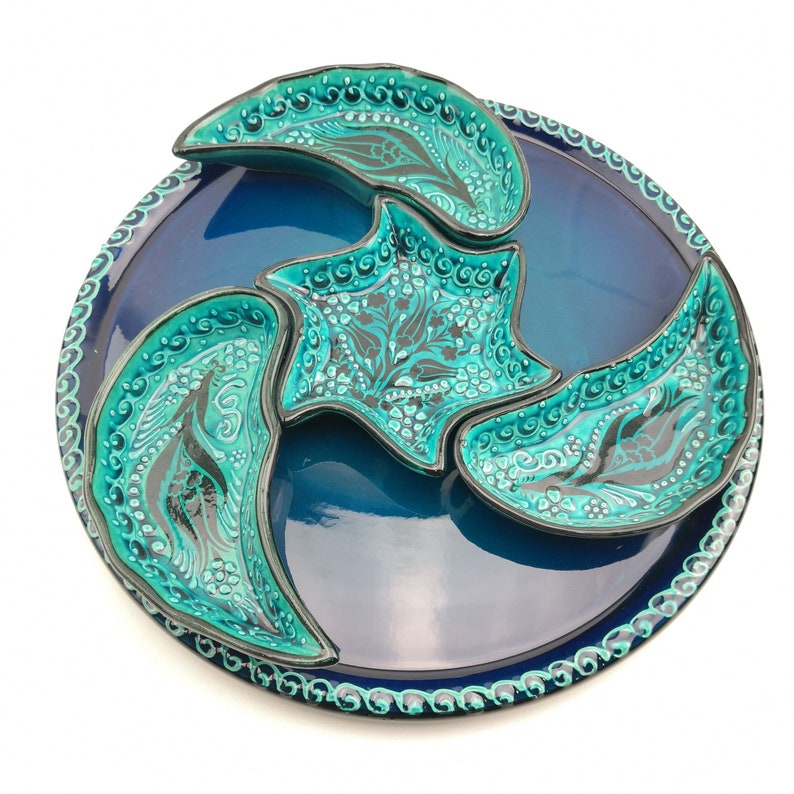 Ceramic Hand Painted Dipping Set (green) - Handmade Traditional Turkish ...