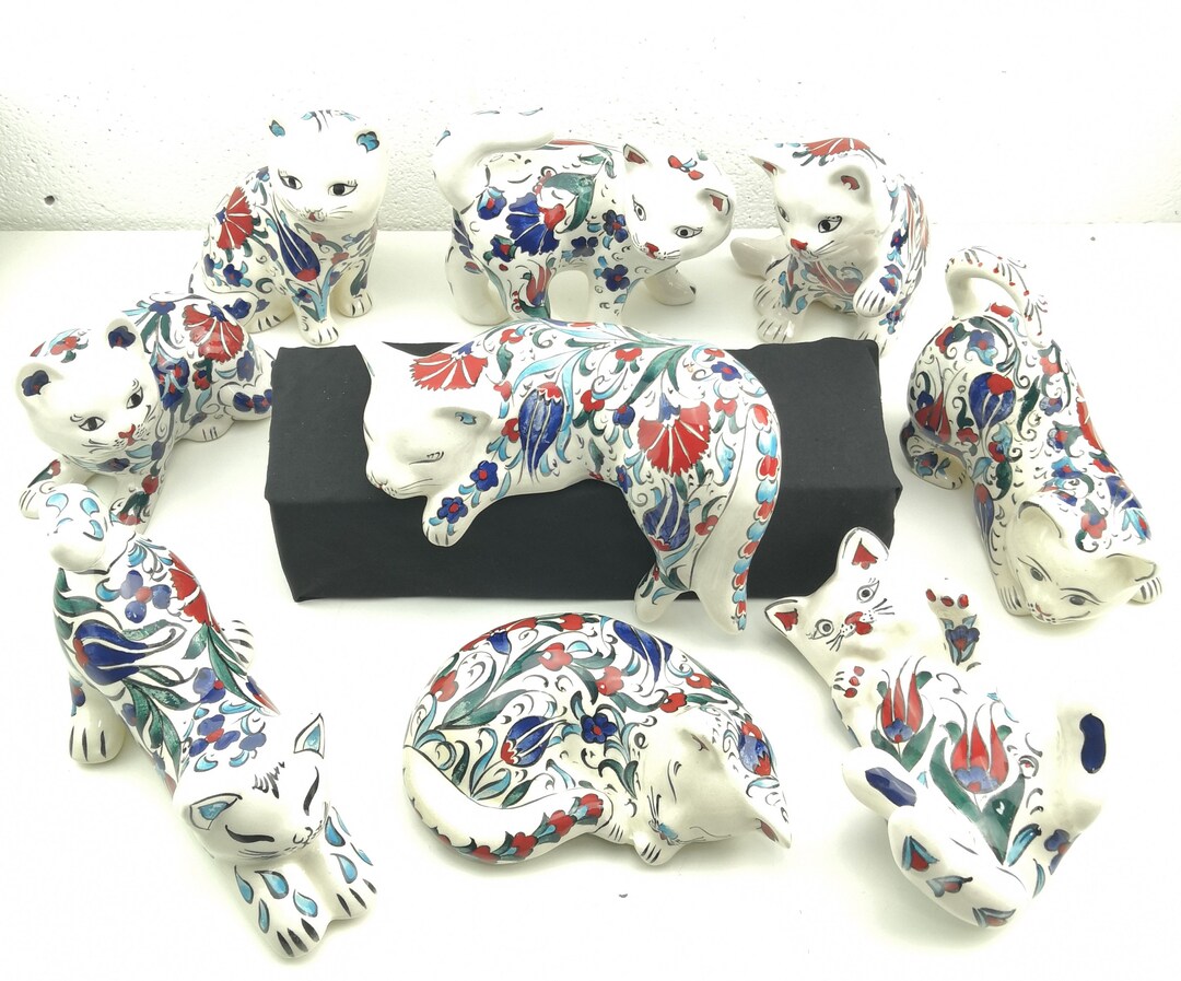 Handmade Ceramic Cats - Hand Painted Turkish Pottery Cats - Etsy UK