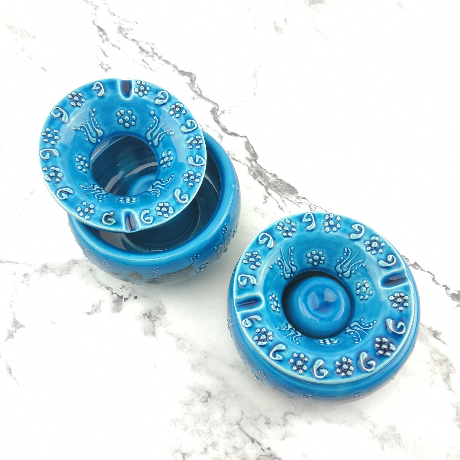 Handmade Ceramic Ashtray With Lid - Hand Painted Turkish Pottery ...