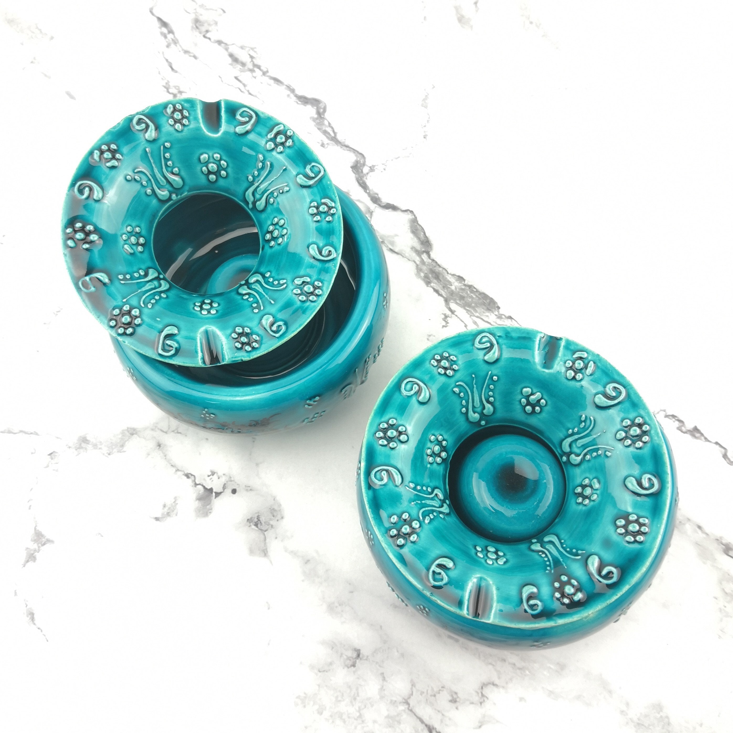 Handmade Ceramic Ashtray With Lid - Hand Painted Turkish Pottery ...