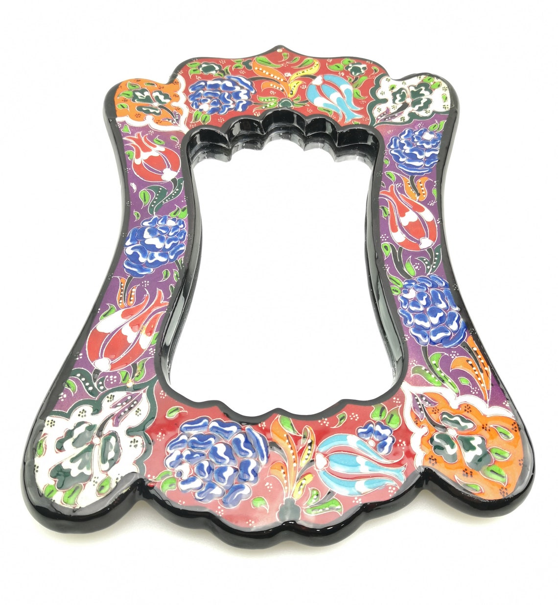 Ceramic Framed Mirror - Traditional Ornate Hand Painted Turkish Pottery ...