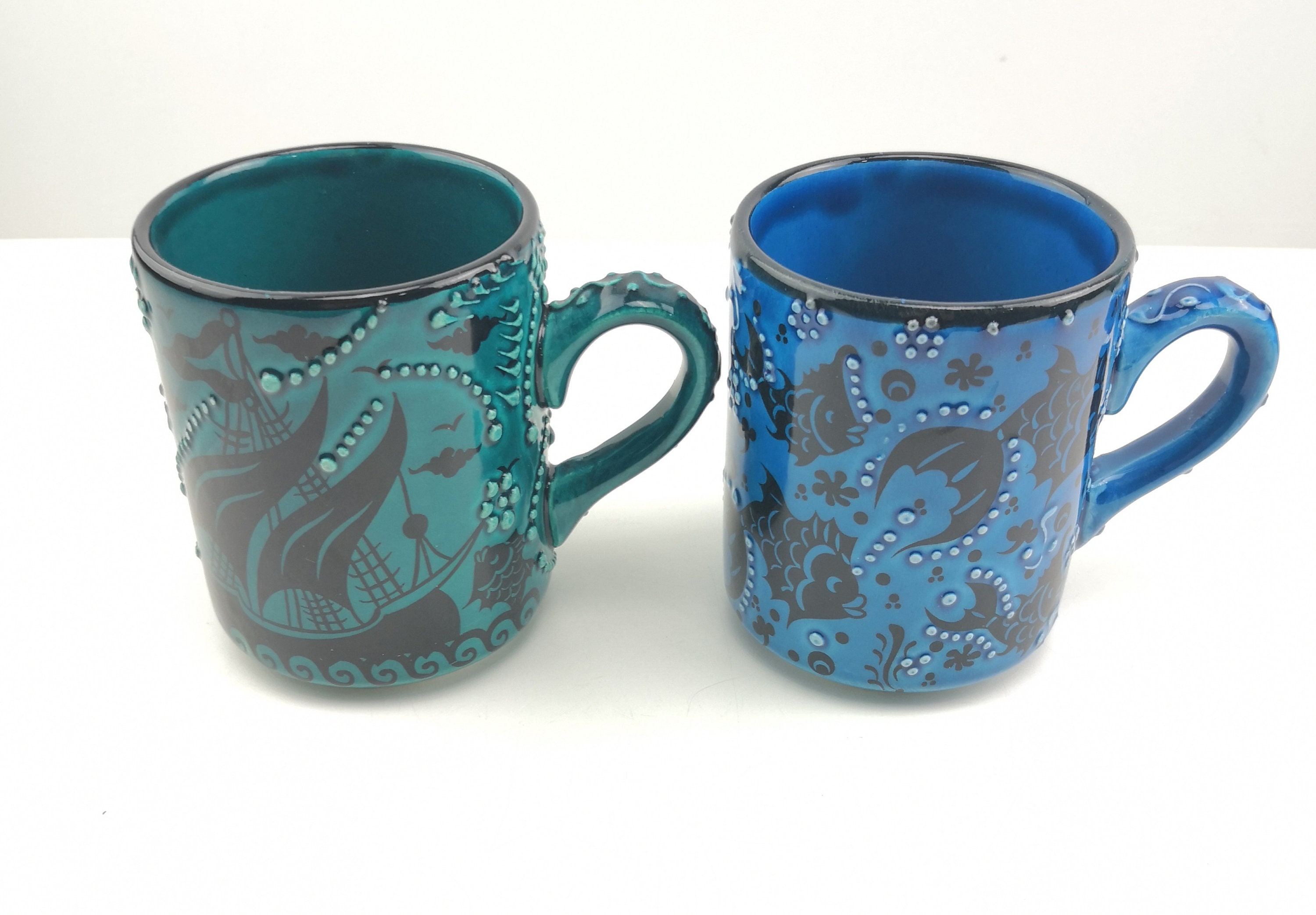 Handmade Ceramic Tea/coffee Mugs With Traditional Decorative Figured ...