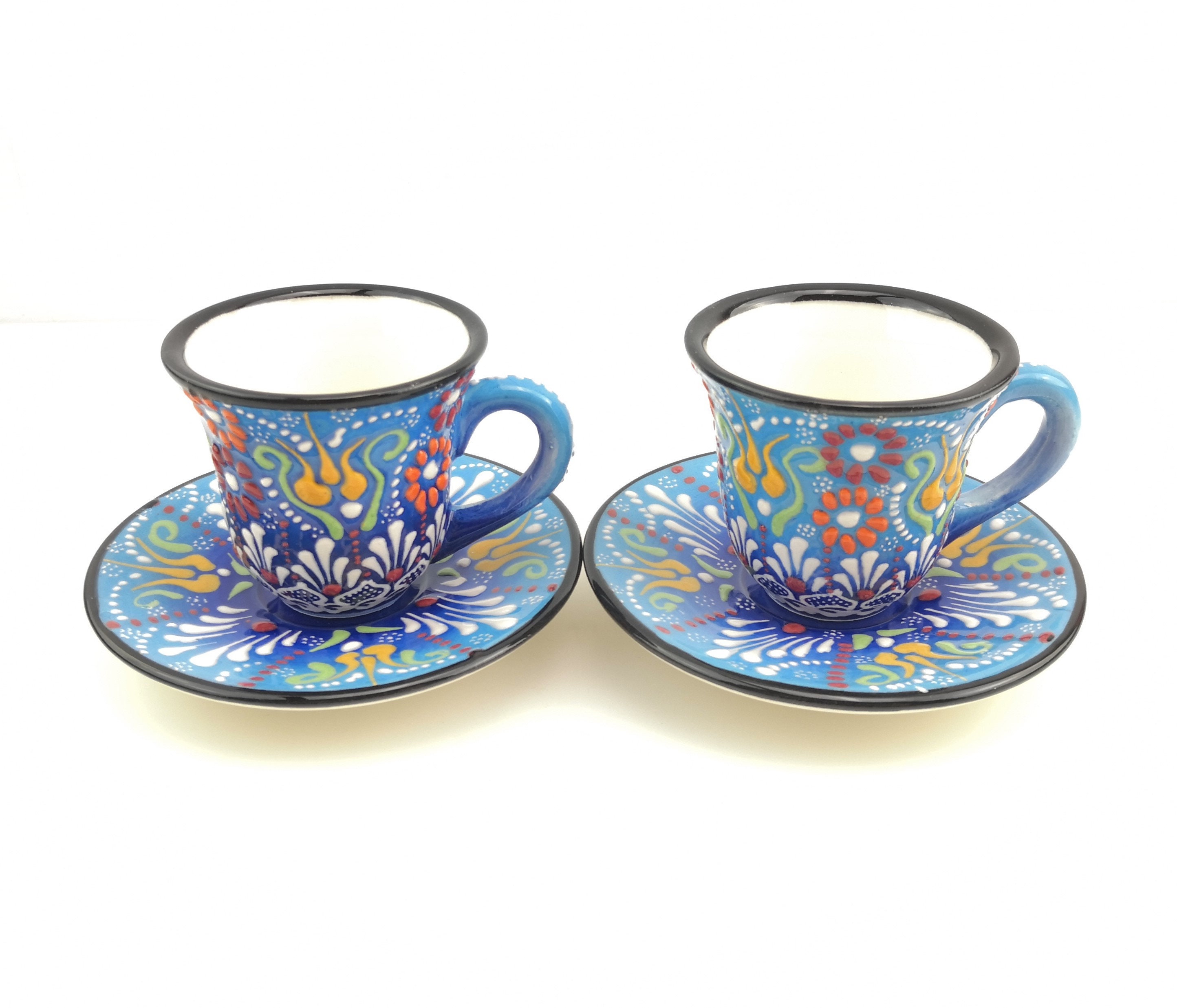 Handmade Turkish Coffee (espresso) Cup Saucer Set of 2 Porcelain ...