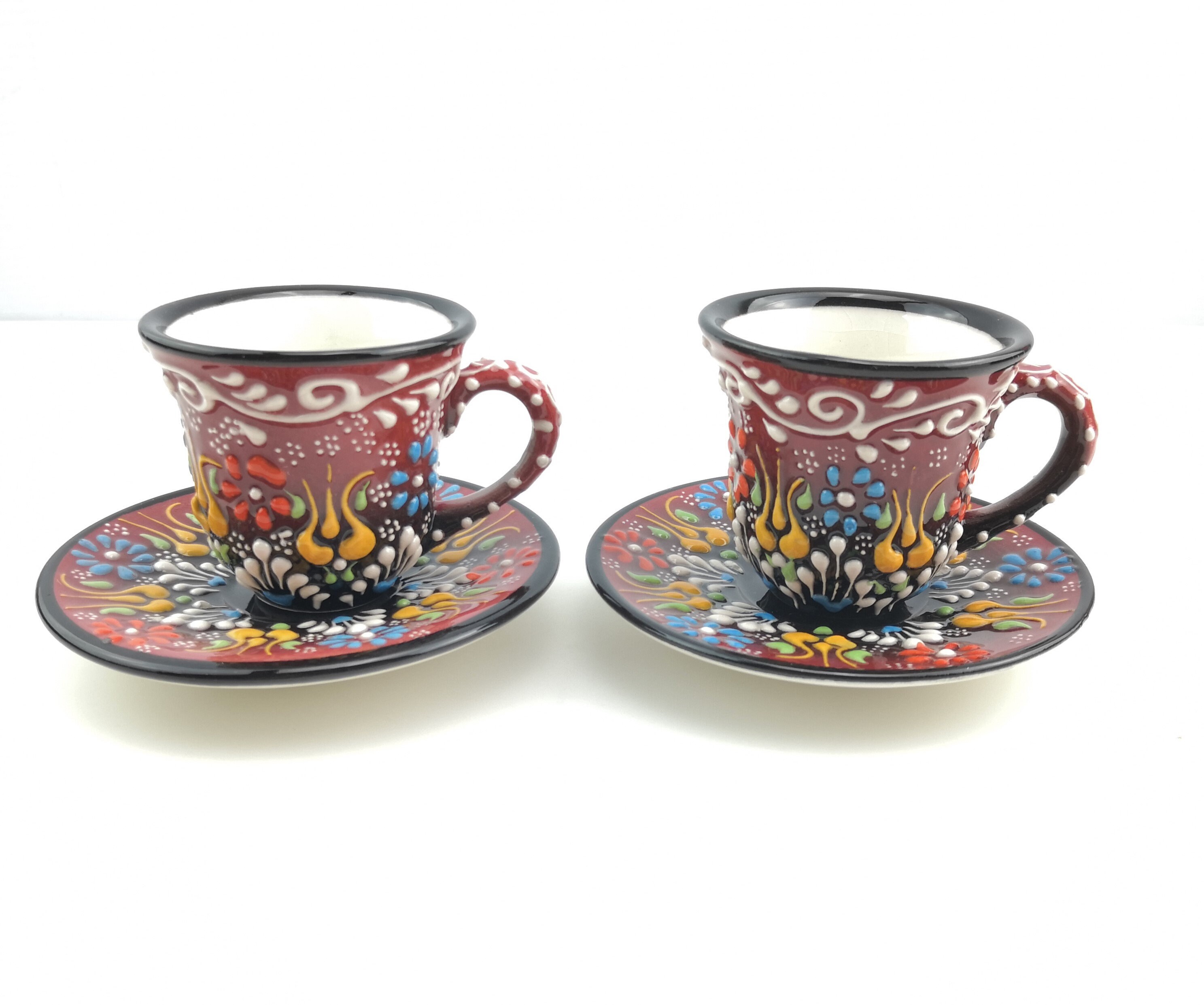 Handmade Turkish Coffee (espresso) Cup Saucer Set of 2 Porcelain ...