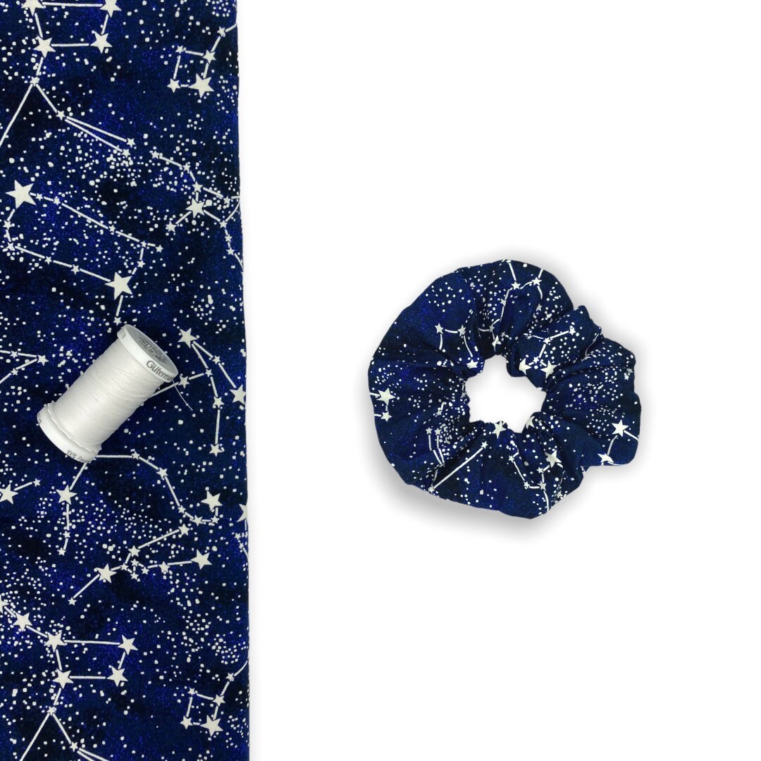 Blue Celestial Fabric Scrunchie, Star Print Fabric Hair Scrunchies ...
