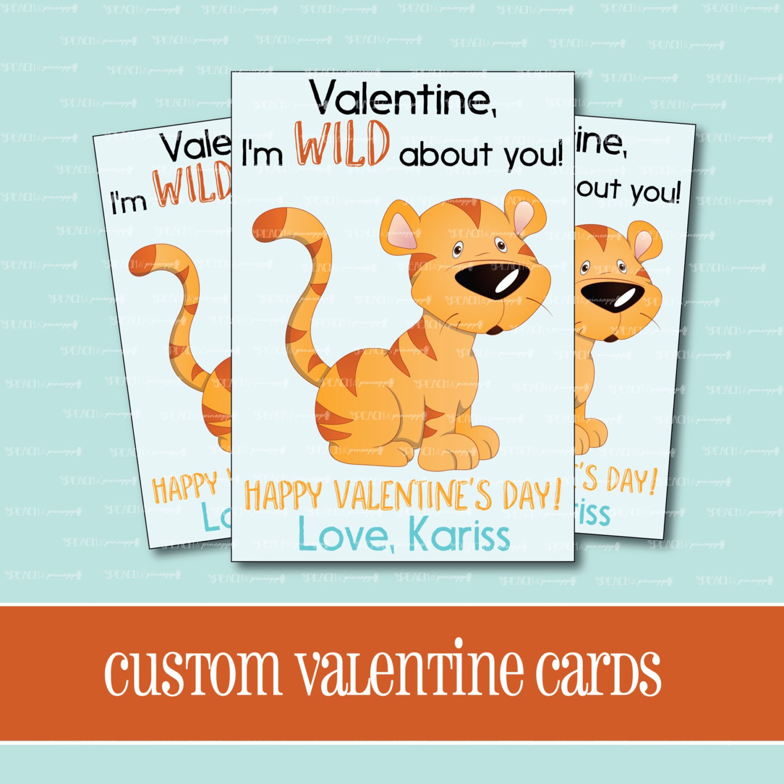 CUSTOM VALENTINE CARDS Wild About You Tiger Valentine | Etsy
