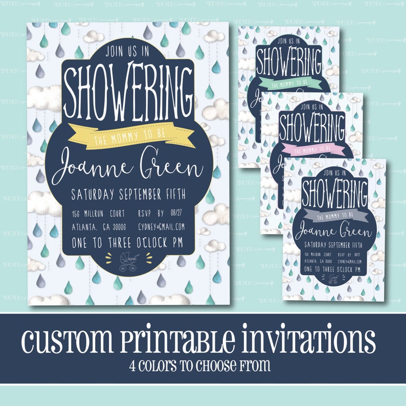 Custom BABY SHOWER Invitation Rain Drop Baby Shower | Etsy
