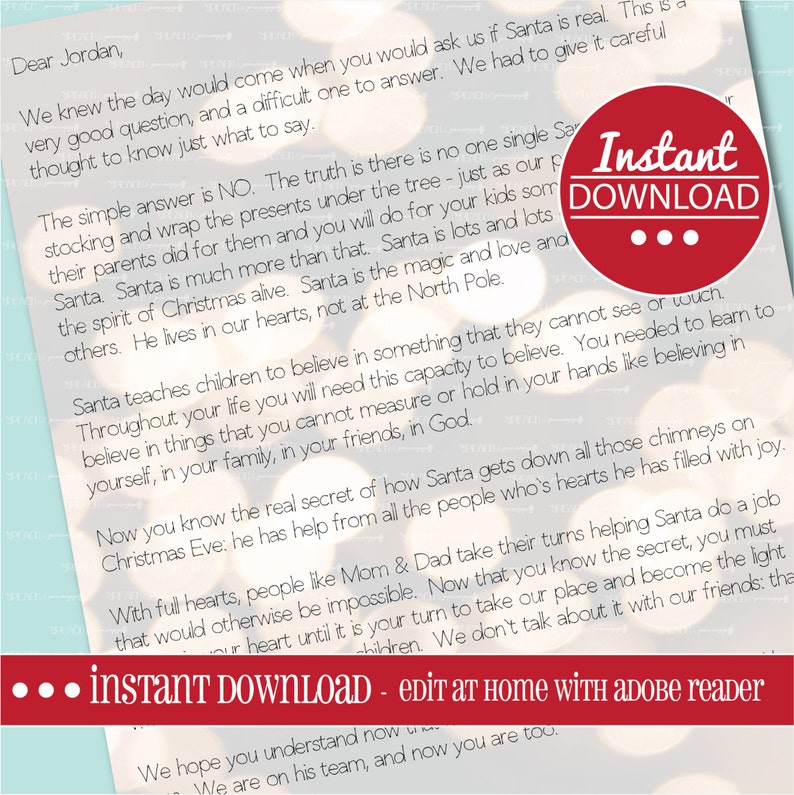 SANTA EXPLANATION LETTER, Letter to Explain Santa, Letter to Child ...