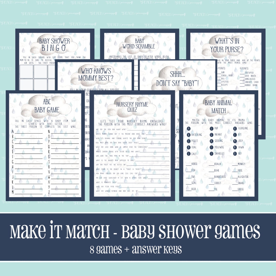 Make It Match Rain Drops BABY SHOWER GAMES Bundle,baby Shower Games ...