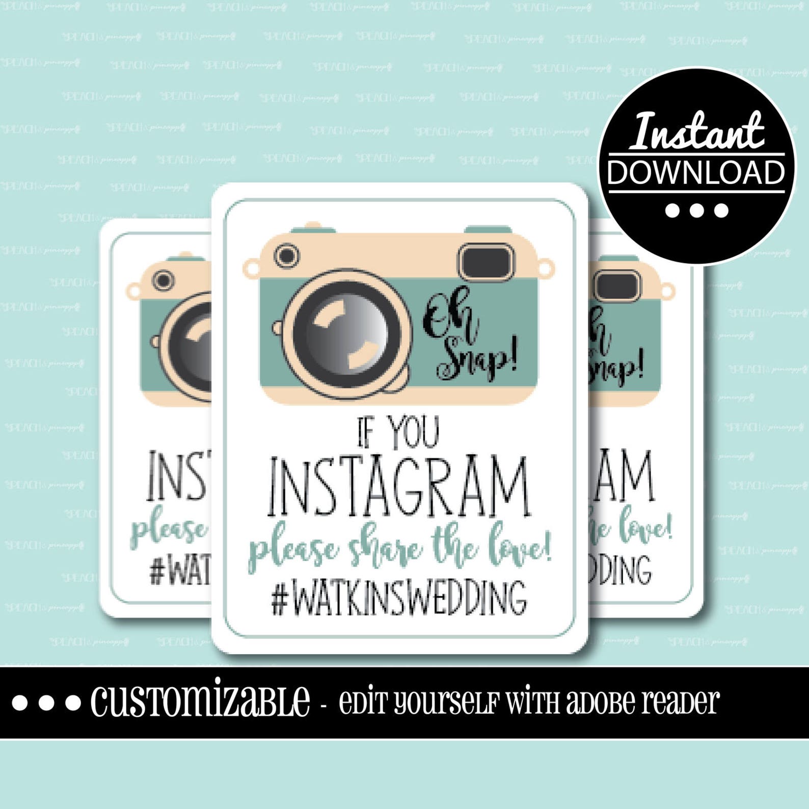 Customizable INSTAGRAM HASHTAG CARDS, Wedding,instant Download,retro ...