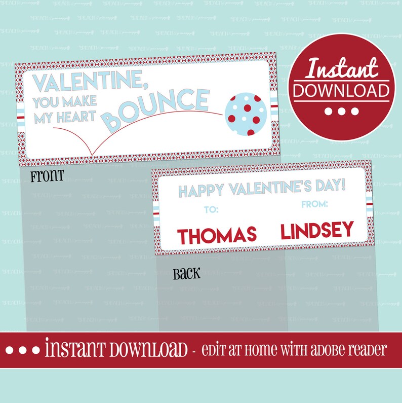 VALENTINE TREAT TOPPER, You Make My Heart Bounce, Editable, Treat Bag ...