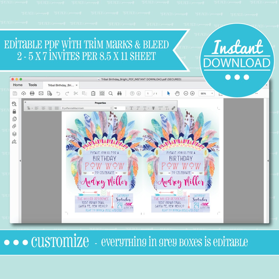 Tribal Birthday Party Invitation - EDITABLE - INSTANT DOWNLOAD ...
