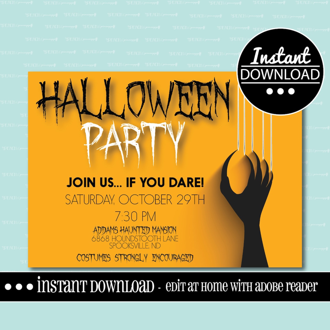 Halloween Party Invitation - Scary - EDITABLE - INSTANT DOWNLOAD ...