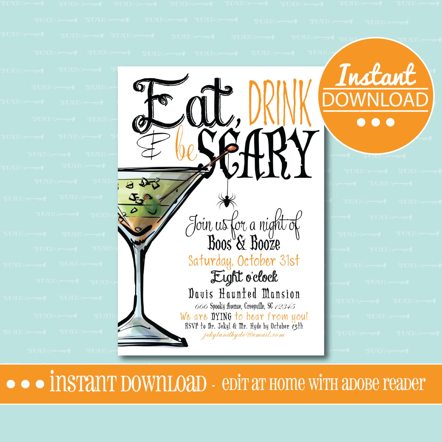 Halloween Party Invitation - Scary - EDITABLE - INSTANT DOWNLOAD ...