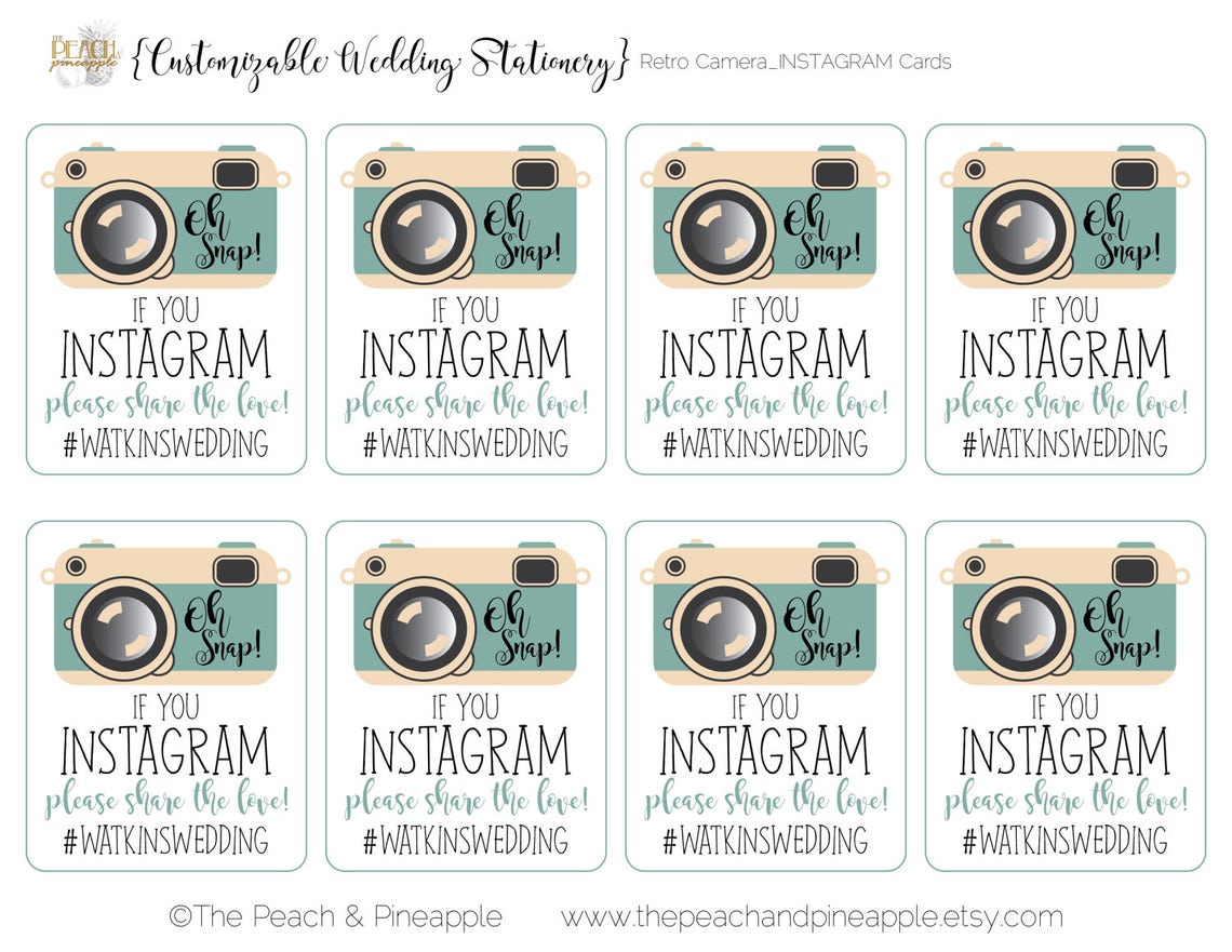 Customizable INSTAGRAM HASHTAG CARDS, Wedding,instant Download,retro ...