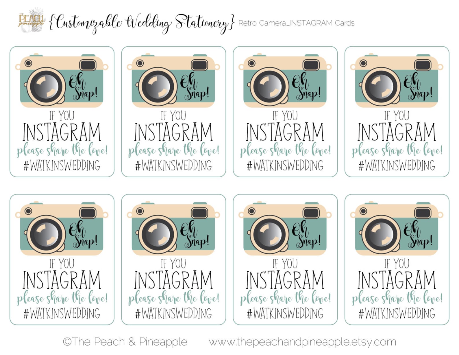 Customizable INSTAGRAM HASHTAG CARDS, Wedding,instant Download,retro ...