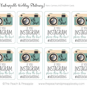 Customizable INSTAGRAM HASHTAG CARDS, Wedding,instant Download,retro ...