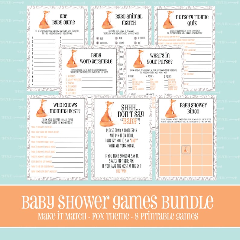 Make It Match Fox BABY SHOWER GAMES Bundle, Baby Shower Games, Fox ...