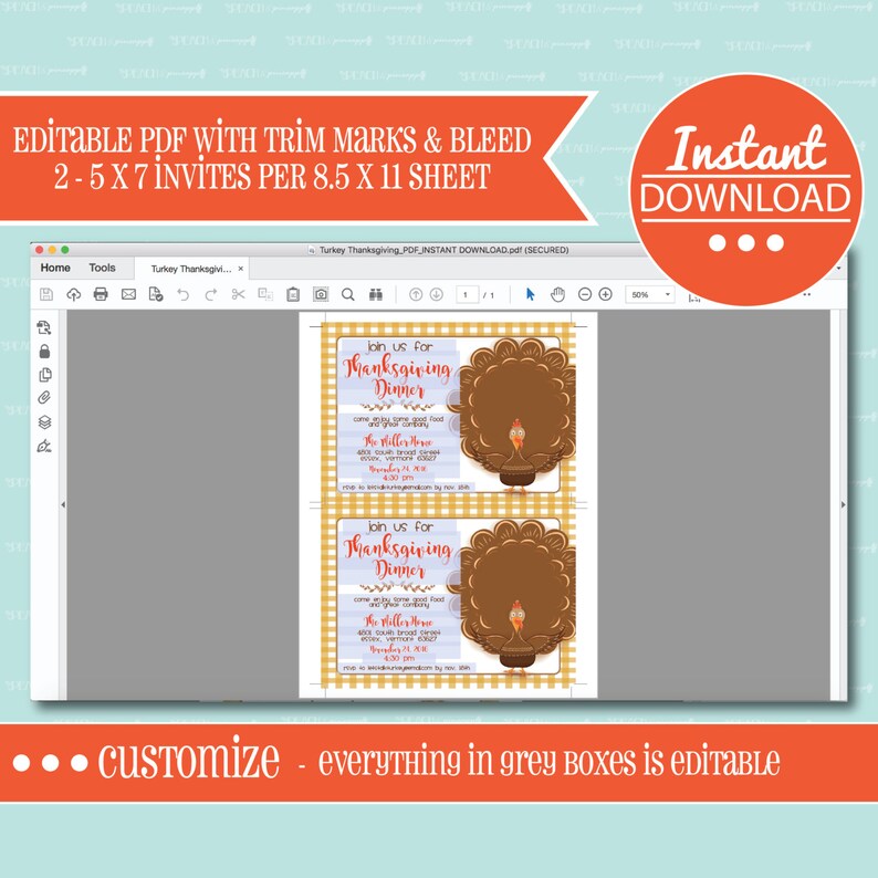 EDITABLE THANKSGIVING DINNER Invitation - Instant Download - Editable ...