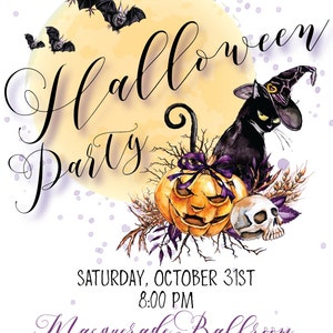 Halloween Party Invitation - Cat- Bat - EDITABLE - INSTANT DOWNLOAD ...