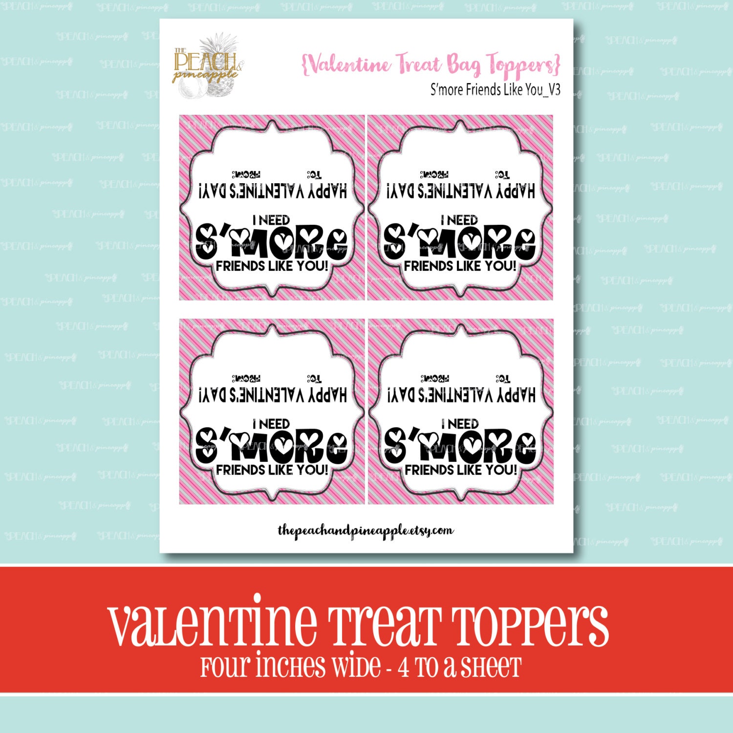 VALENTINE TREAT TOPPER, S'more Friends Like You, Treat Bag Topper ...