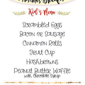 EDITABLE CHRISTMAS MENU, Printable, Santa, Kid's Menu, Editable ...