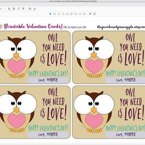 CUSTOM VALENTINE CARDS, Owl You Need is Love, Owl, Customizable ...